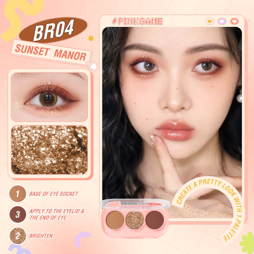 [WITH FREE BRUSH] PINKFLASH 3 In 1 Shades Eyeshadow Palette Glitter ...