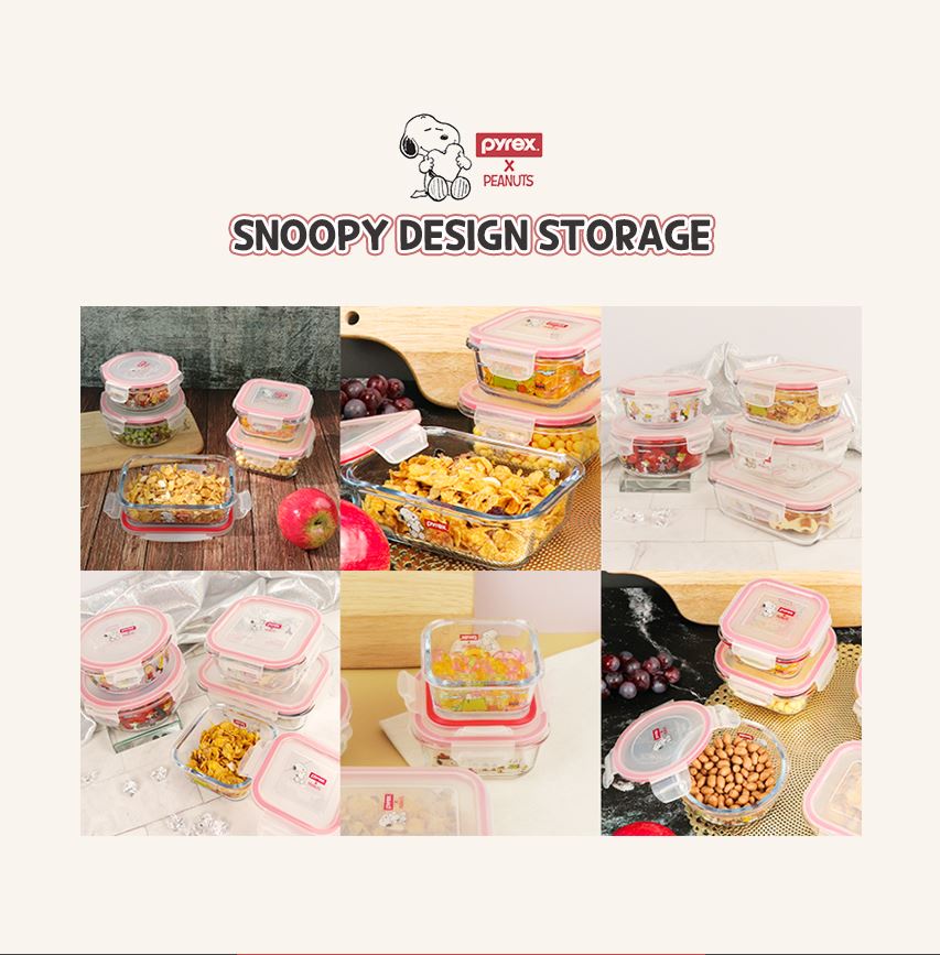 Pyrex Snoopy Airtight Borosilicate Rectangle, Square, Round Glass Food ...