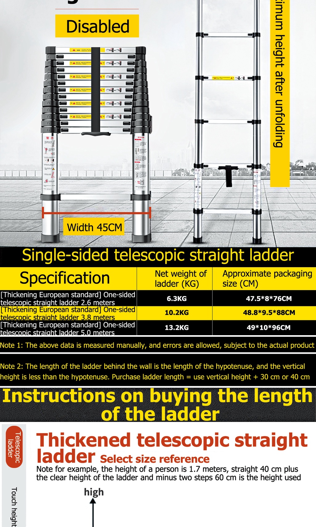 Ac【5 years warranty】 5M aluminum telescopic ladder portable folding ...