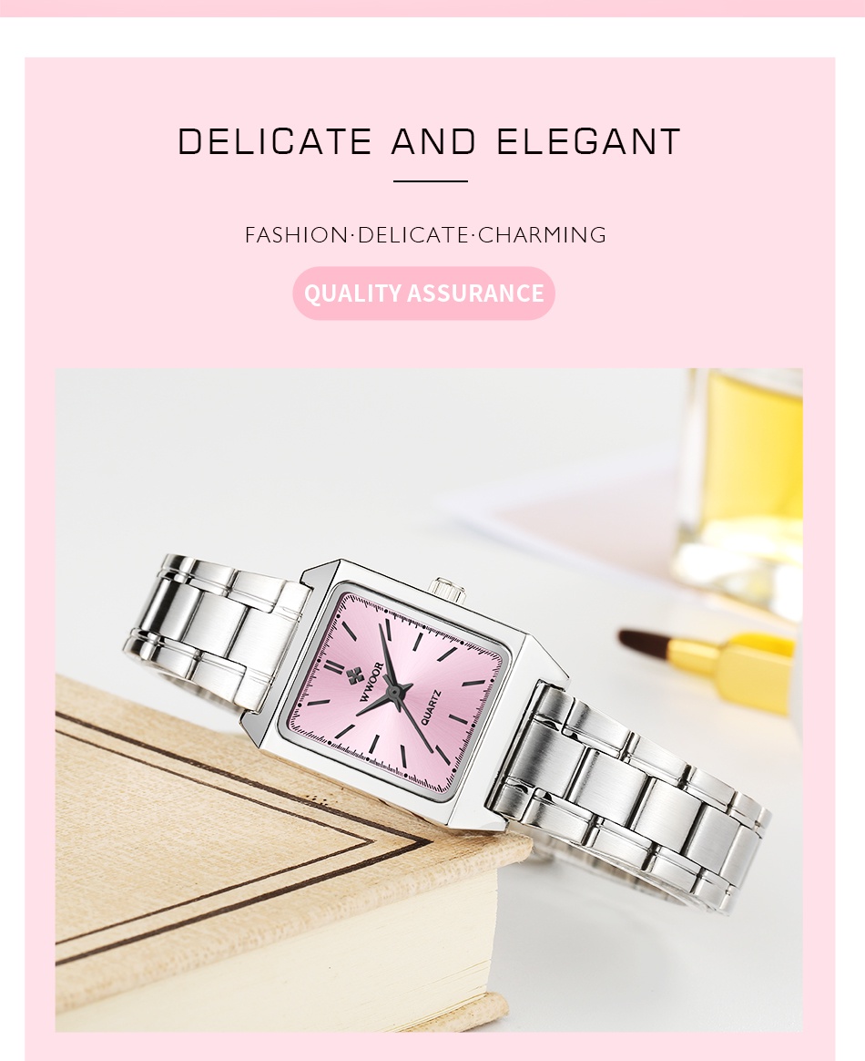 Wwoor Women Watch Waterproof Stainless Steel White Square Quartz Wristwatch Lady Casual Watches ...