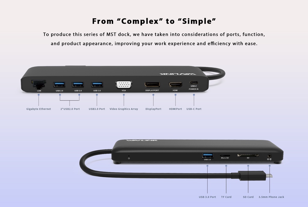 Wavlink USB C 12-in-1 Hub/ Docking Station, Triple Display Type-C Adapter Display Port and VGA ...