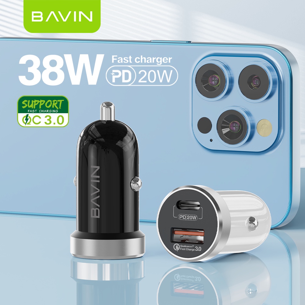 BAVIN PC863 PD Fast Charging Car Charger Dual Port Qualcomm 3.0 & PD ...