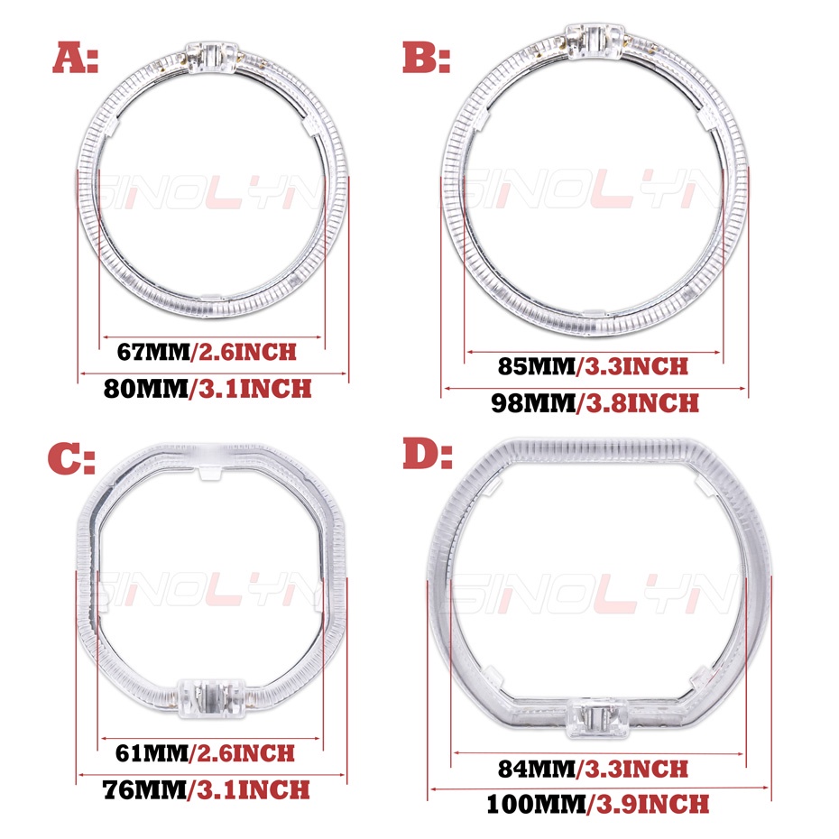 2 pcs Round Octagonal Square Angel Eyes 80mm 95mm DRL Turn Signal ...