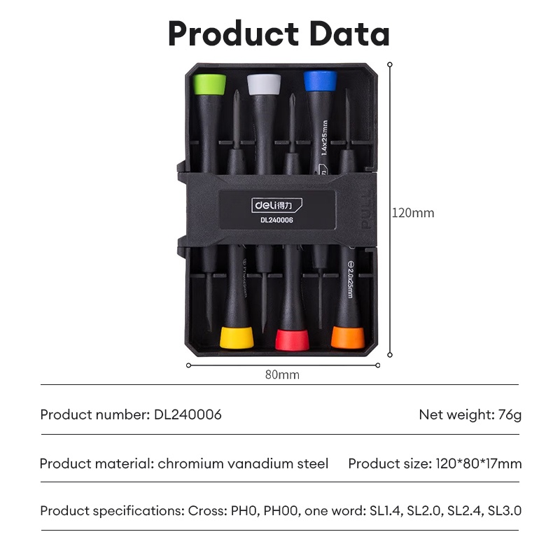 Deli 6Pcs Precision Screwdriver Set Slotted/Phillips Screwdriver For ... Deli 6Pcs Precision Screwdriver Set Slotted/Phillips Screwdriver For ...