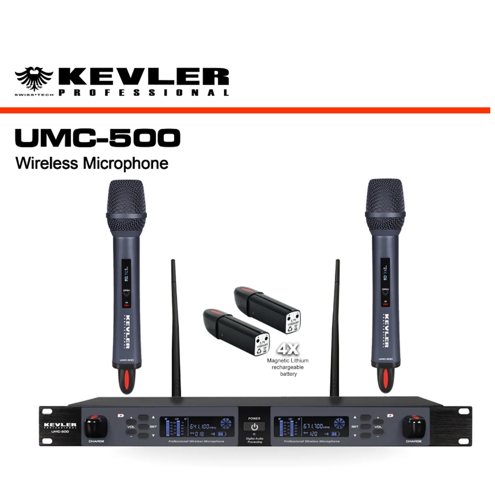KEVLER UMC-500 Dual UHF 1100mAh Wireless Rechargeable Microphone with Dual Antenna Receiving ...