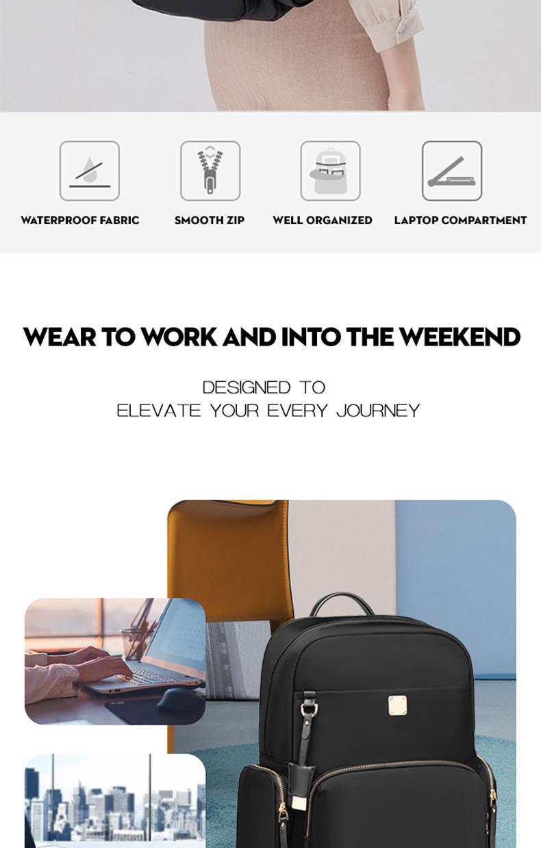 FULL DESIGN Clara Waterproof Nylon Laptop Backpack 14 Inch Large School ...