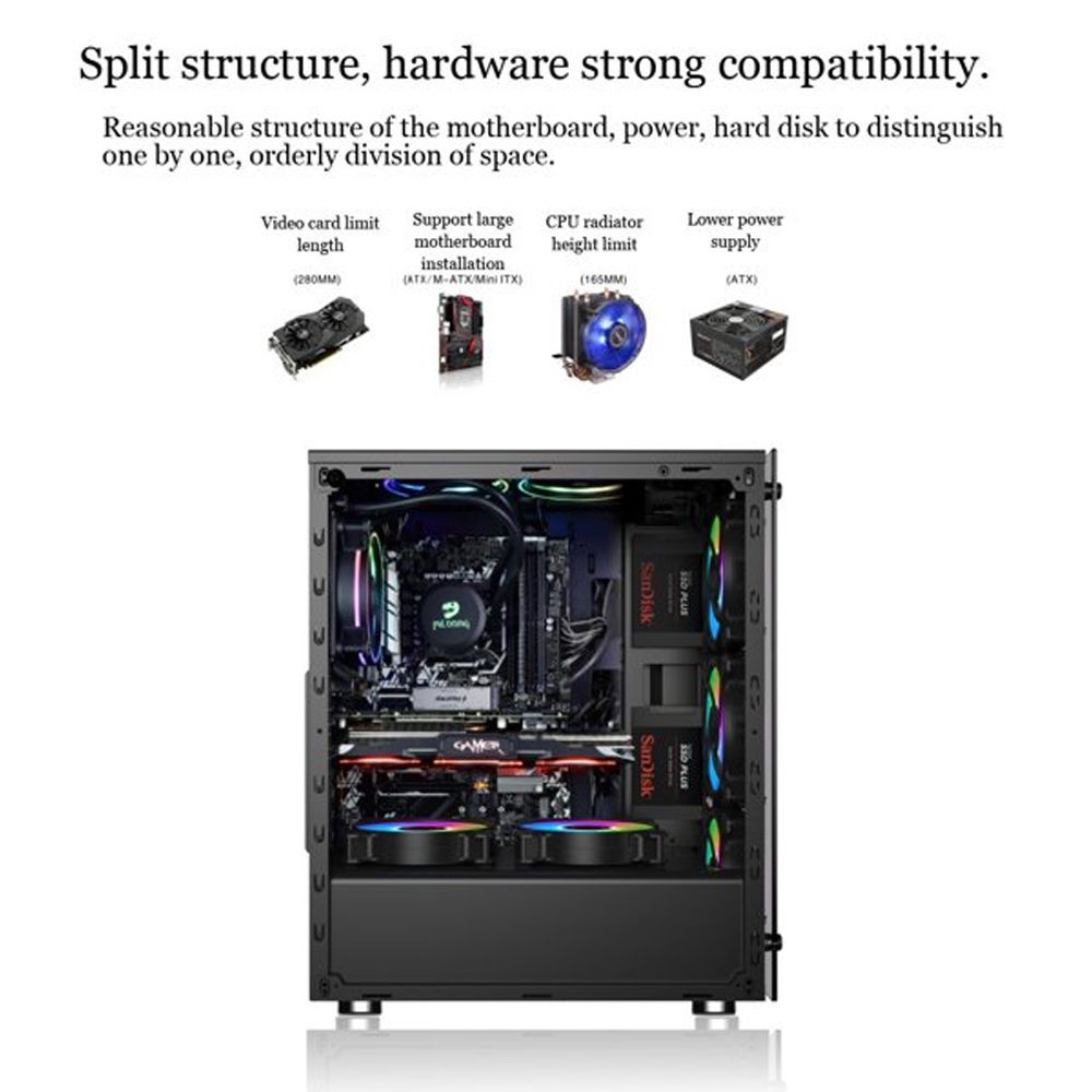 Keytech T850 Mid Tower Gaming PC Case Black, T850 Mid Tower Gaming Case ...