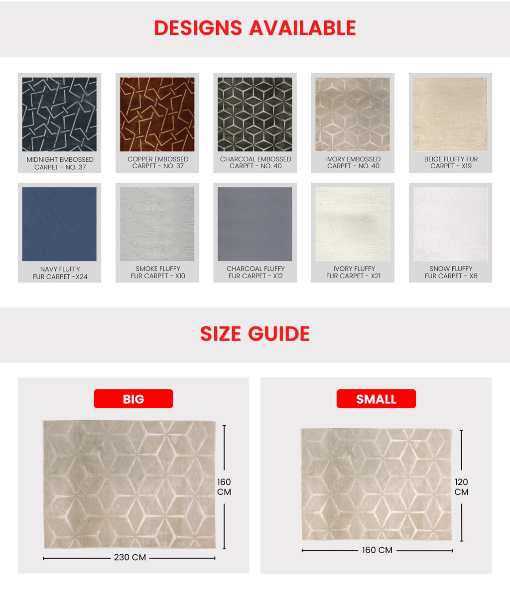 Edge - Ivory Embossed Rug Carpet (Light Beige) Living & Bedroom Soft ...