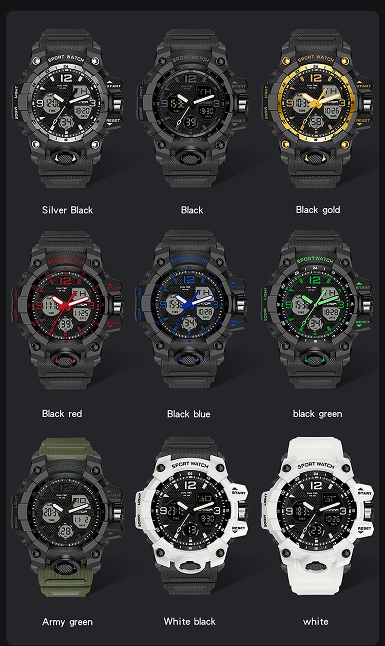 SANDA 6030 Waterproof Military Sport Men's watches Dual Display ...