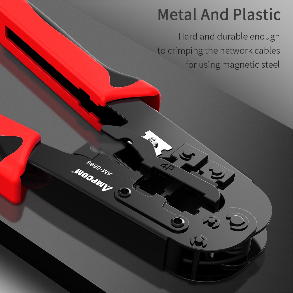 Ampcom Crimping Tool Rj45 Dan Rj12, Rj11 Crimper Cutter Stripper ...