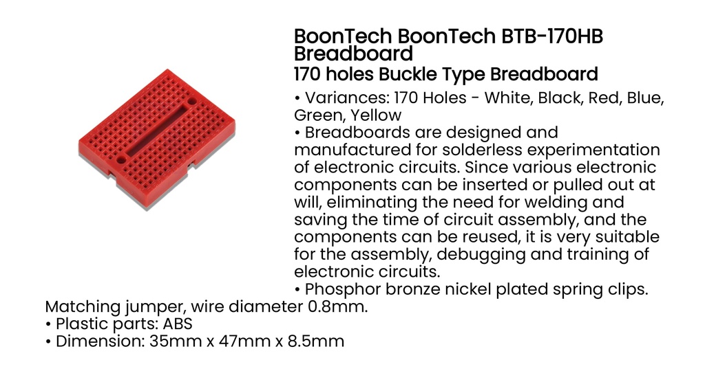 BoonTech BTB-170HB 170 holes Buckle Type Breadboard | Boon Technology ...