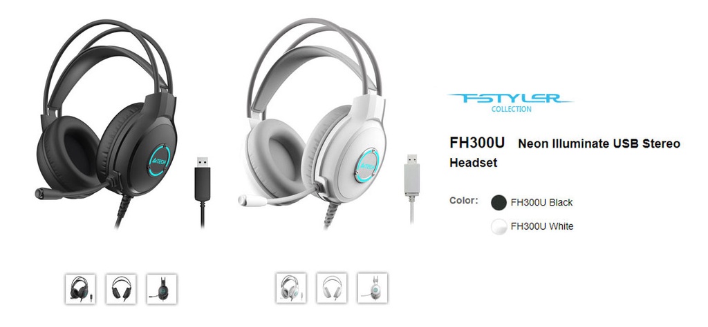 A4Tech FH300U Neon Illuminate LED Backlit Stereo Noise Canceling Wired ...