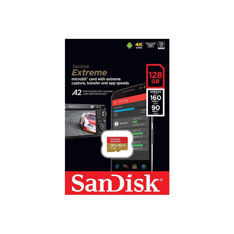SanDisk Extreme 128GB 512GB Micro SD Card SDXC UHS-I A2 V30 w/ 160mb/s - 190mb/s Transfer Speed ...