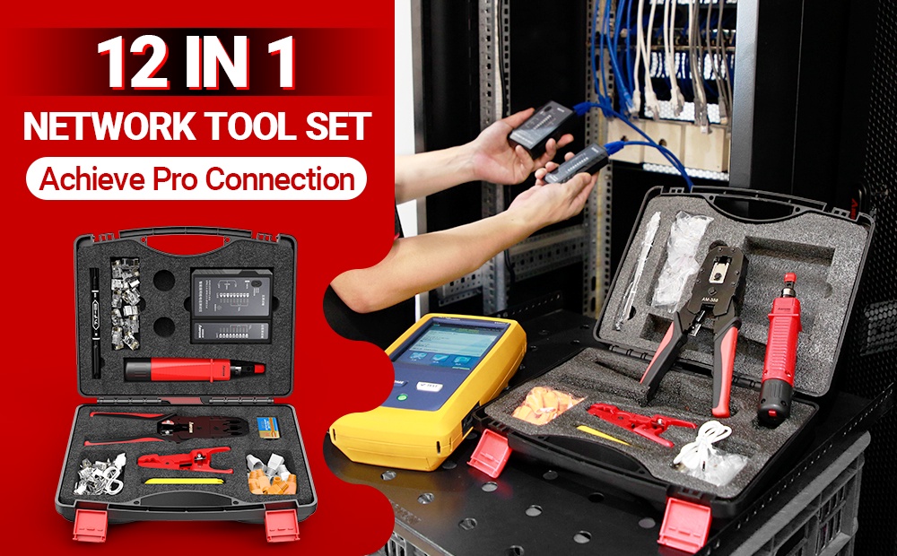 AMPCOM Network Tool Kit, 12 in 1 Professional Portable Ethernet ...