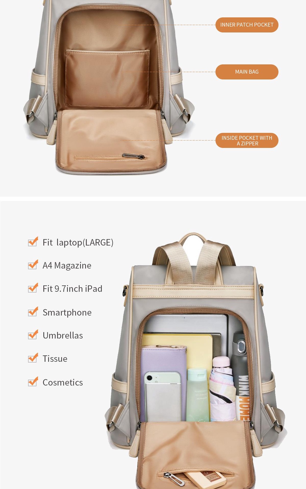 FULL DESIGN Waterproof Anti-Theft Backpack With Sling Strap School Bag ...