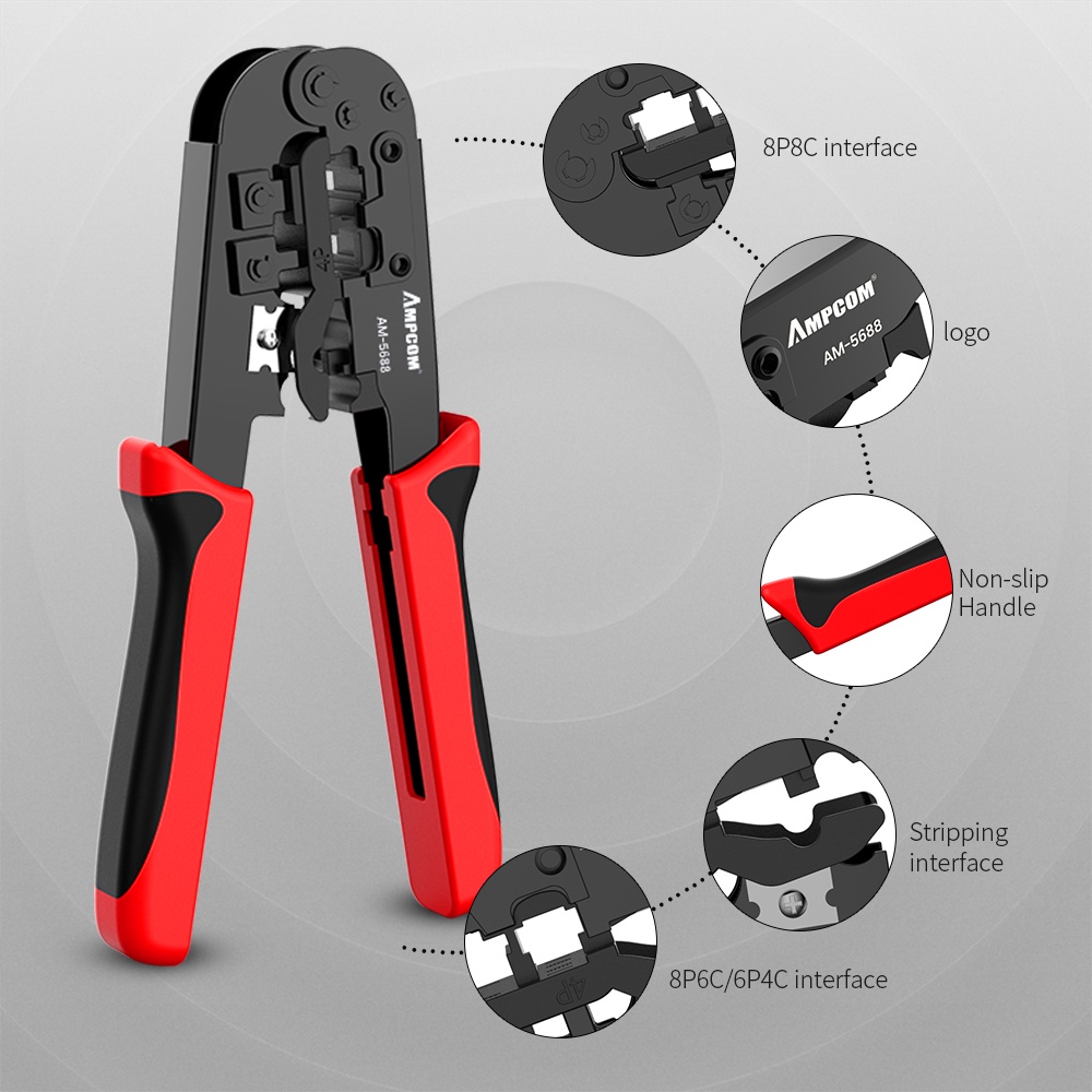 Ampcom Crimping Tool Rj45 Dan Rj12, Rj11 Crimper Cutter Stripper ...