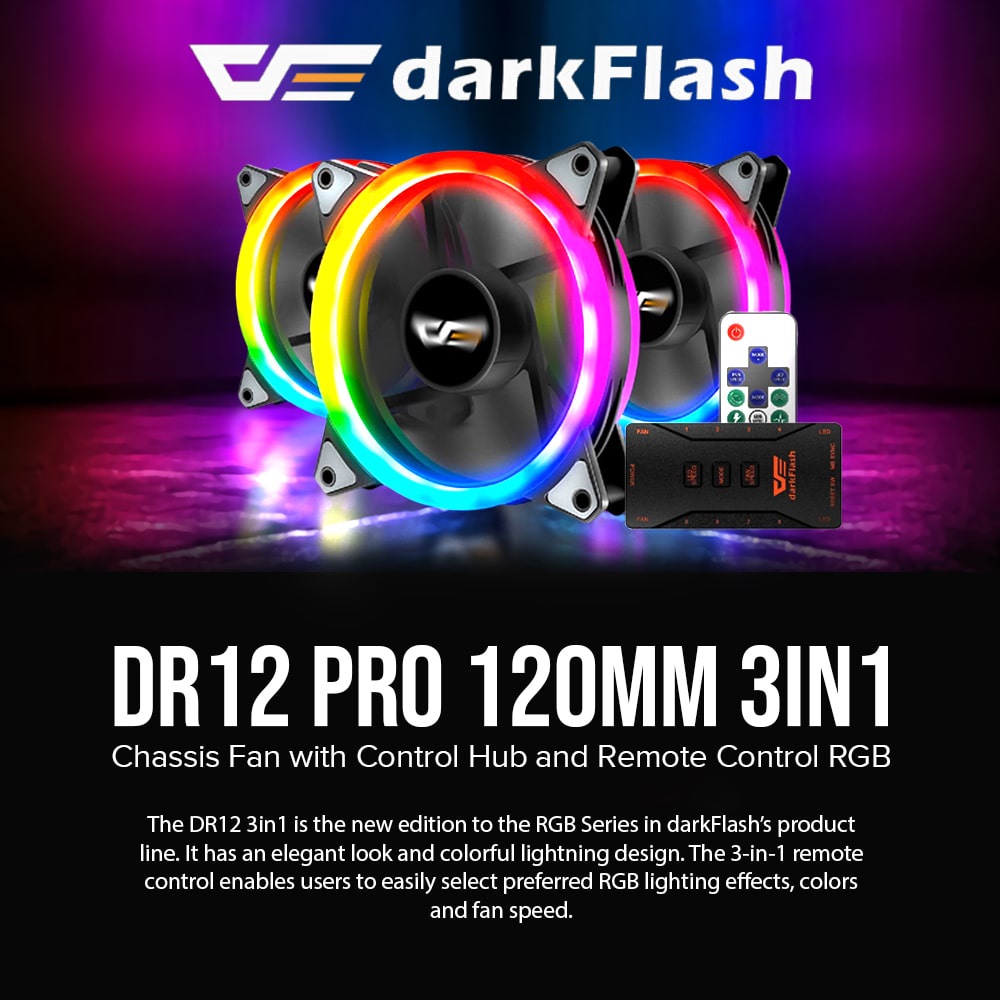 EasyPC| DarkFlash Aurora Pro 3-Pack Addressable pc case fan kit| 120mm ...