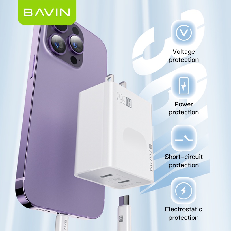 BAVIN PC859 36W Fast Charging Dual Port PD + QC3.0 w/ 1M Data Cable Widely for Laptop Supports ...