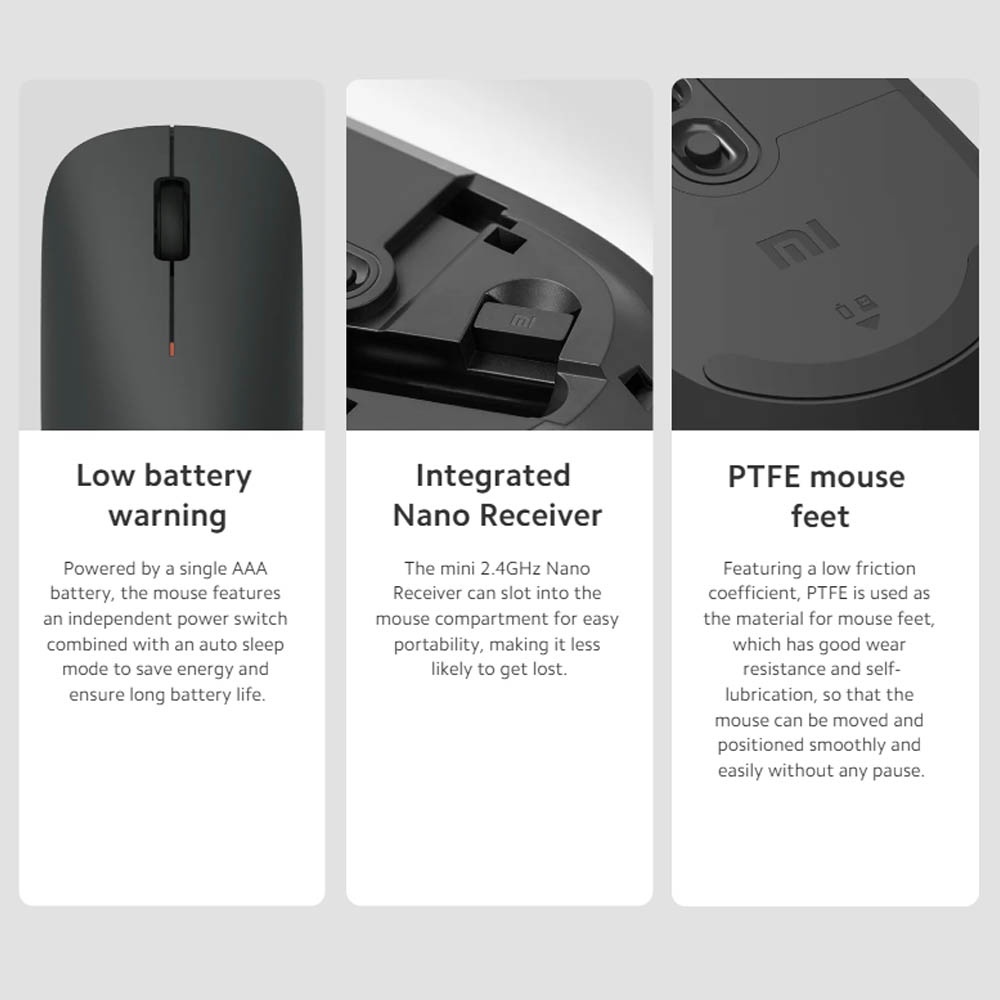 Xiaomi Mi Wireless Mouse Lite 1000DPI 2.4GHz Ergonomic Optical Portable ...