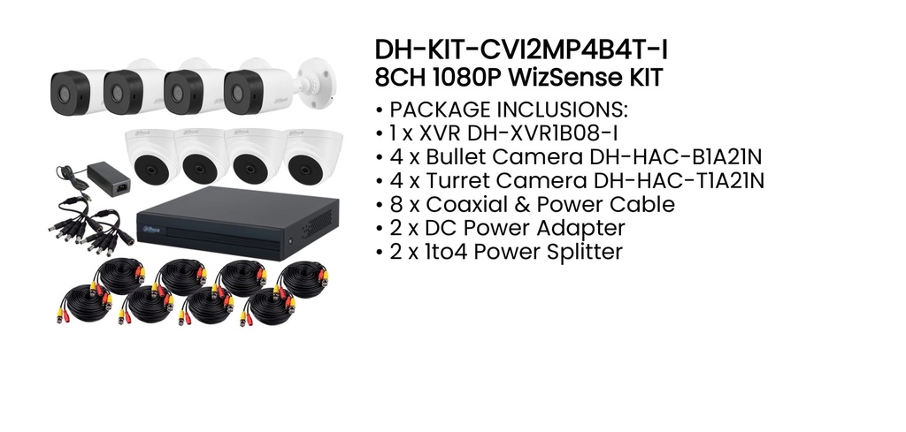 Dahua Technology Dh-Kit-Cvi2mp4b4t-I Wizsense 8ch CCTV Kit 2mp 1080p ...