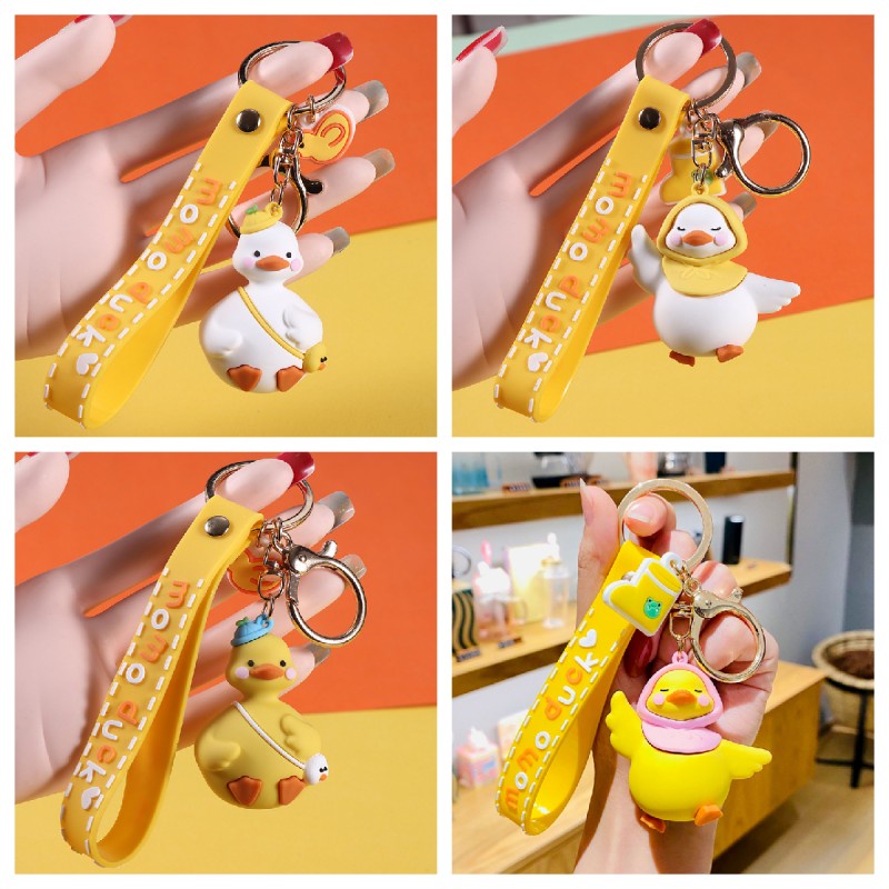 Cartoon Duck Keychain Motorcycle Keyring Cute Couple Little Yellow Duck ...