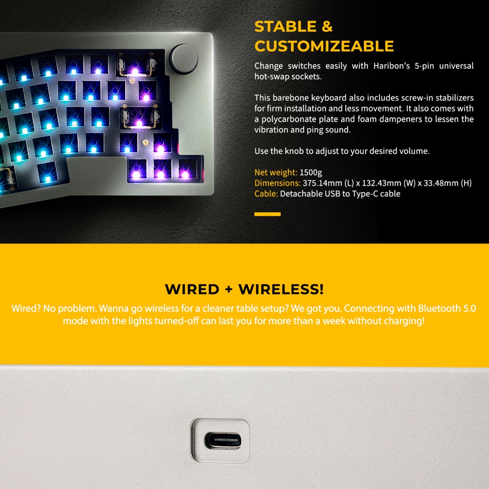 RAKK HARIBON Ergonomic Mechanical Gaming Keyboard | RGB | Dual Mode ...