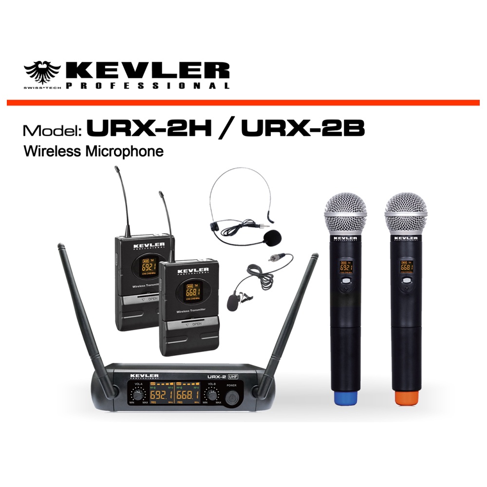 KEVLER URX-2 Series Dual UHF Beltpack Lapel / Handheld Wireless ...