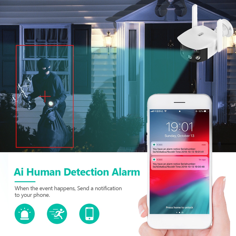 Hamrol 4K 8MP 180 ° Ultra-Wide Angle Dual-Lens Outdoor WIFI Camera Two ...