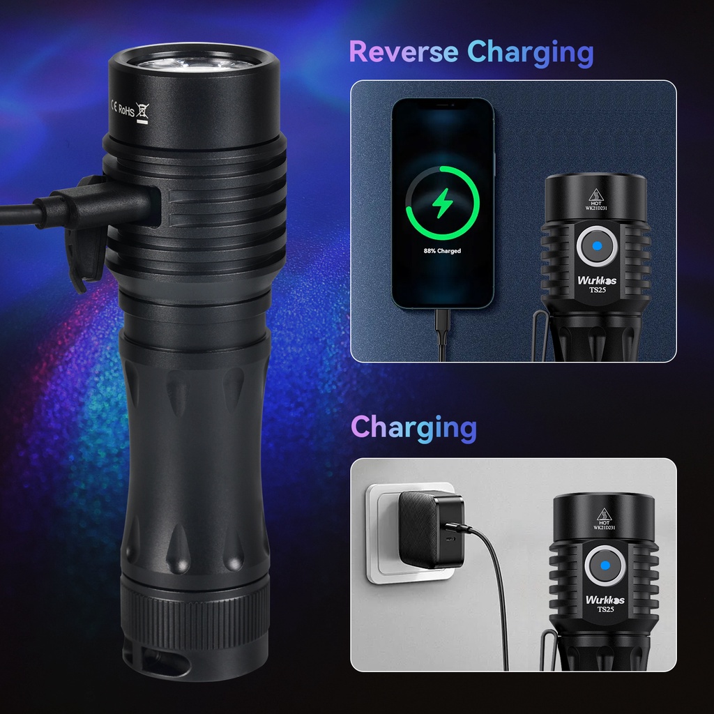 Wurkkos TS25 Powerful 4000lm 21700 Flashlight Quad TIR Optic With Multi ...