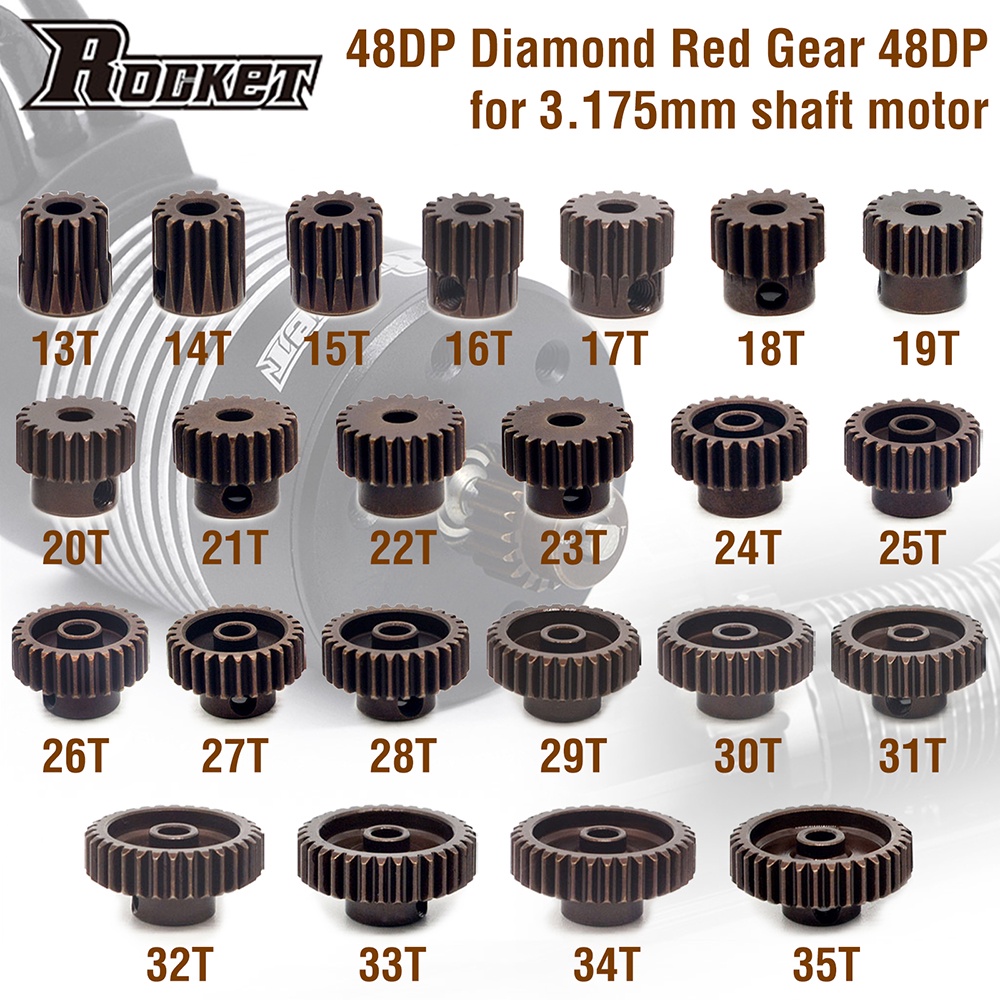 Rocket 48DP 3.175mm Metal Pinion Gear 13T-35T for 1/10 1/12 1/14 RC ...