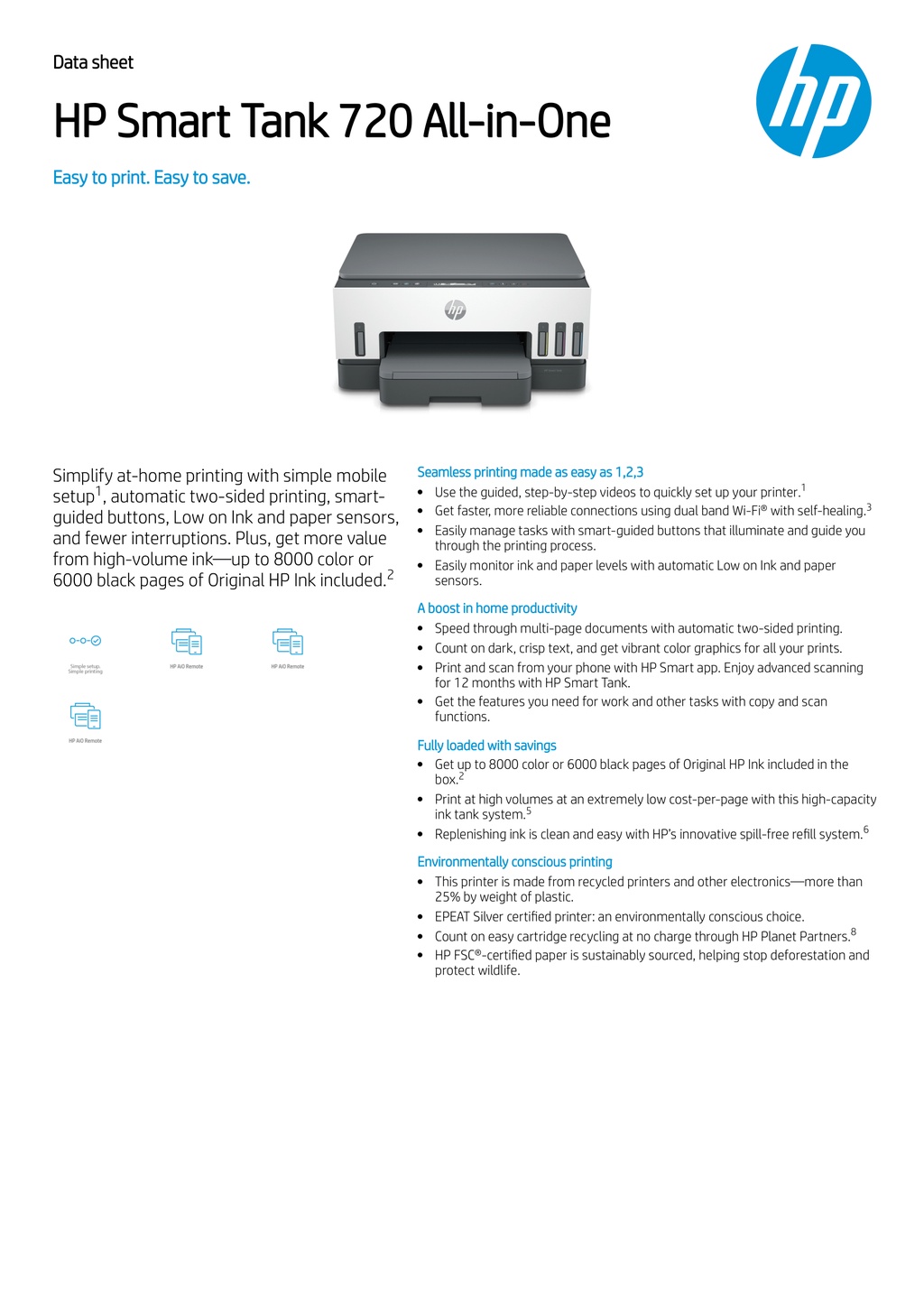 HP Smart Tank 720 Wifi All in One Ink Tank Printer - WIFI & Bluetooth ...