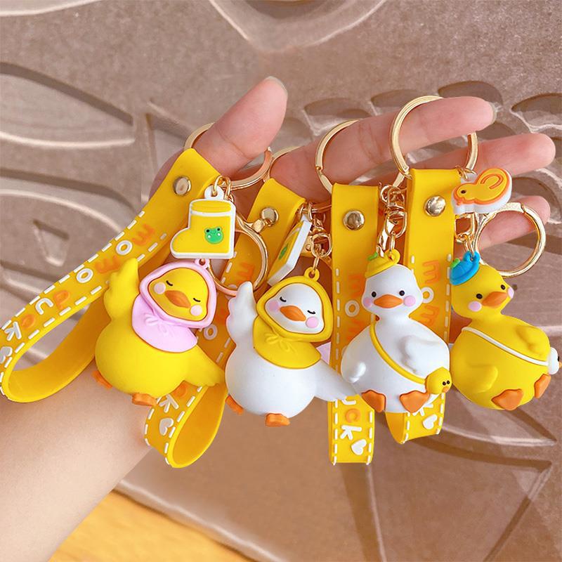 Cartoon Duck Keychain Motorcycle Keyring Cute Couple Little Yellow Duck ...