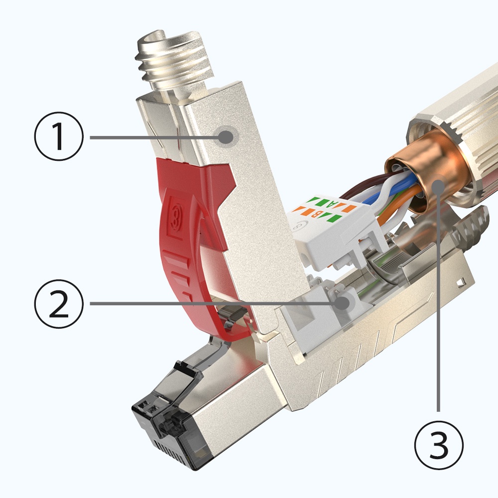 AMPCOM RJ45 Connector, CAT8 STP Tool Free Shielded Modular Plugs CAT7 CAT6A Zinc alloy Field ...