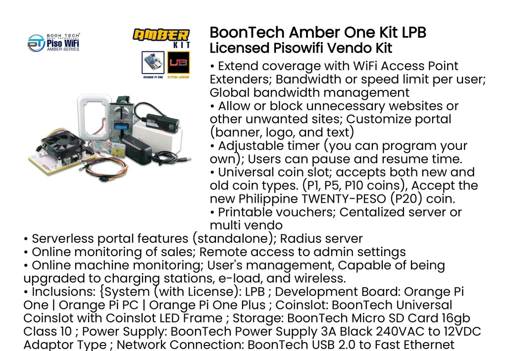 BoonTech Amber One Kit LPB Licensed Pisowifi Vendo Kit | BoonTech ...