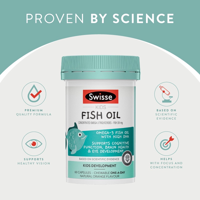 Swisse Kids Omega-3 Fish Oil with High DHA 60 Capsules Natural Orange ...