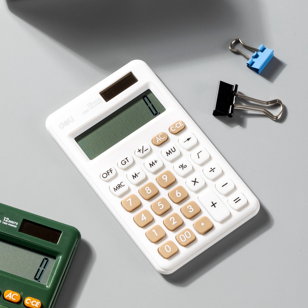 Deli 12-Digits Palm Calculator Mini Desktop Solar Electric Calculator ...