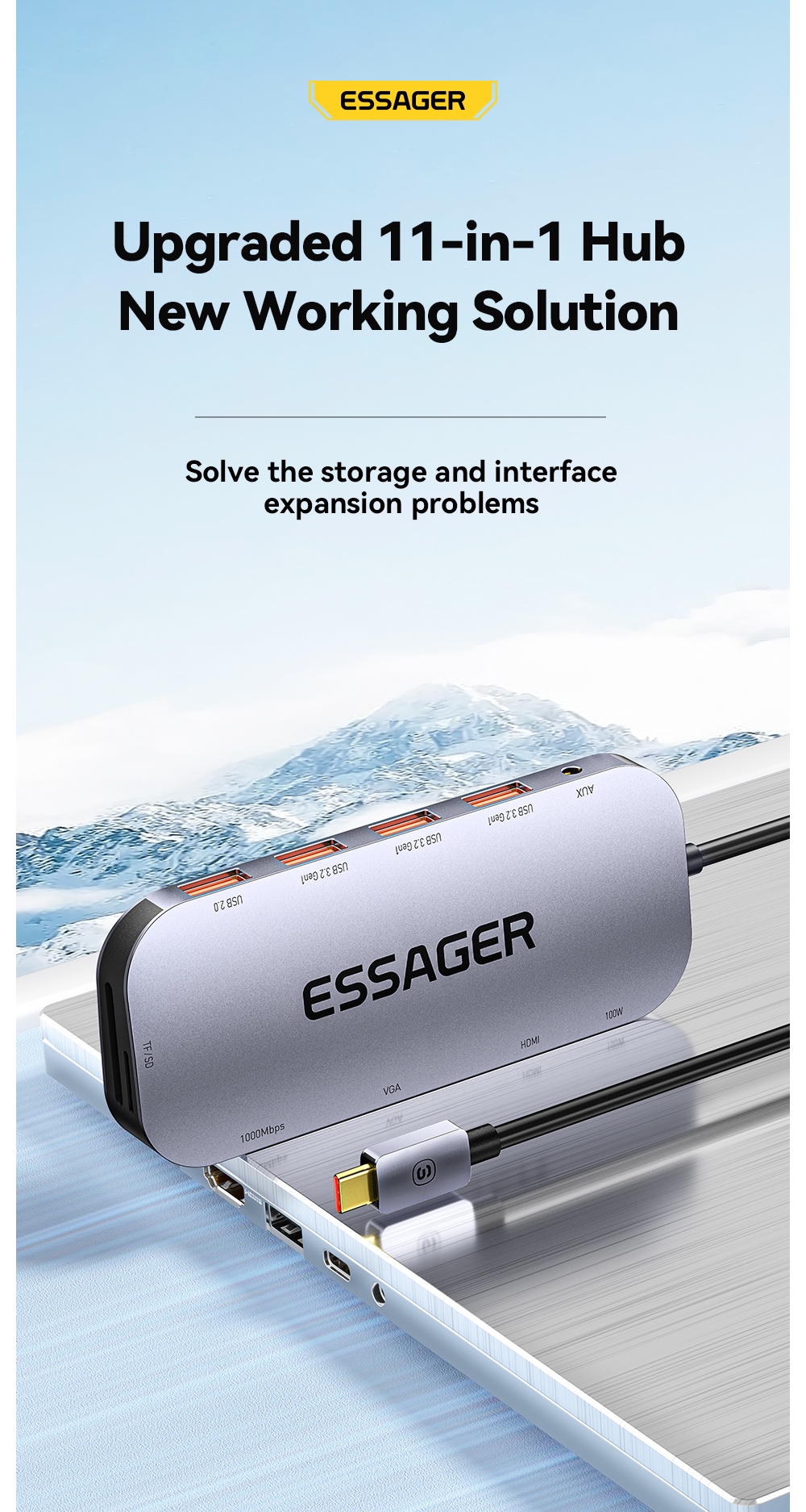 Essager 11 in 1 usb hub 3 0 sd card reader USB C PD 100w ...