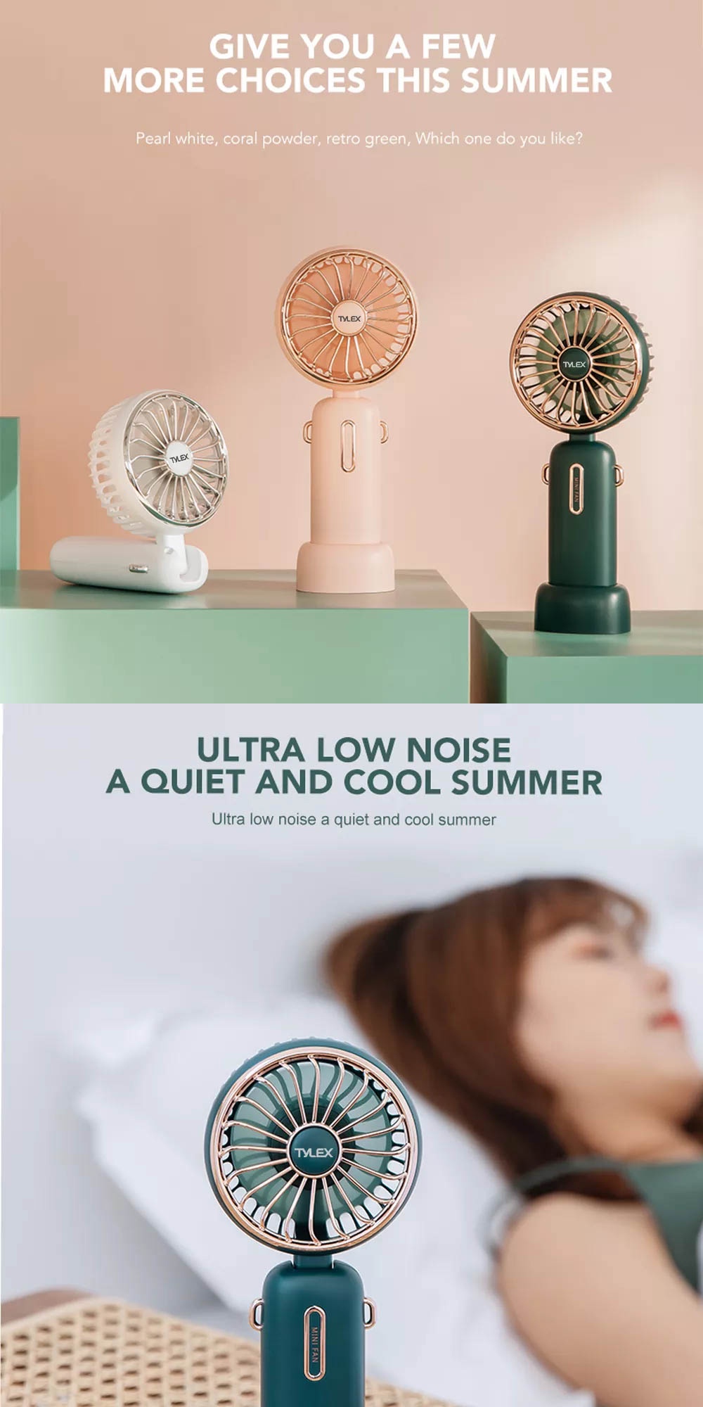 TYLEX XM28 Portable Mini Handheld Fan Rotatable Desk Fan 3 Gear ...