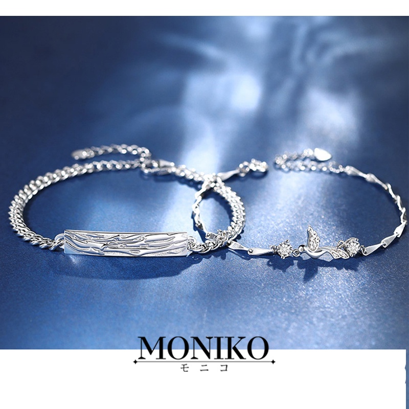 MONIKO Original Design Silver Blue Eucalyptus And Bird Couple Bracelet ...