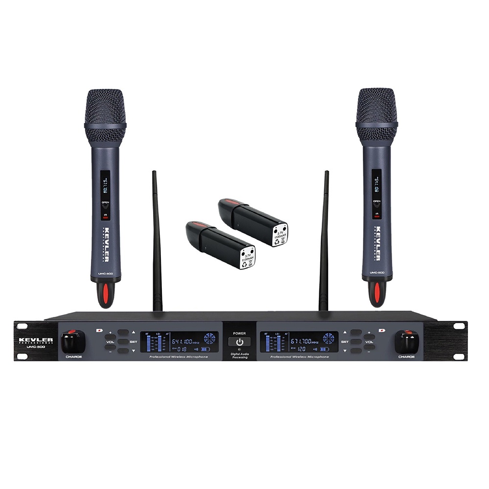 KEVLER UMC-500 Dual UHF 1100mAh Wireless Rechargeable Microphone with Dual Antenna Receiving ...