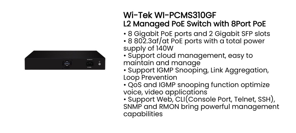 Wi-Tek WI-PCMS310GF L2 Managed PoE Switch with 8Port PoE | Witek by EJD | Shopee Philippines