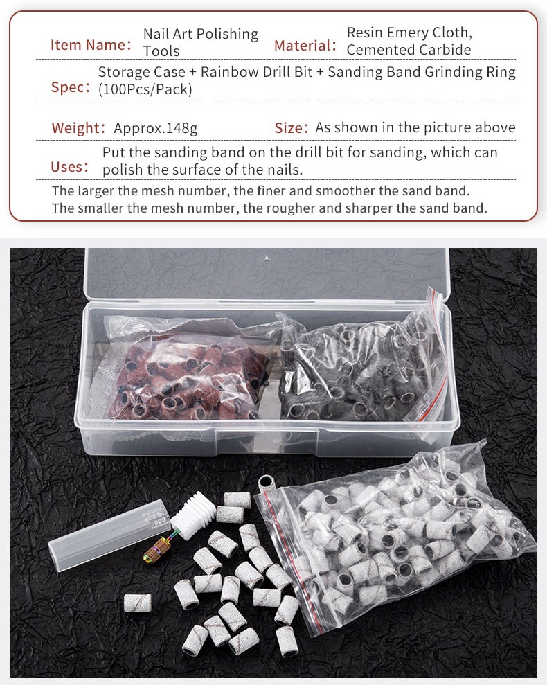 LUSLUKING 100Pcs/Pack 80# 120# 180# Nail Art Sanding Bands For Nail ...