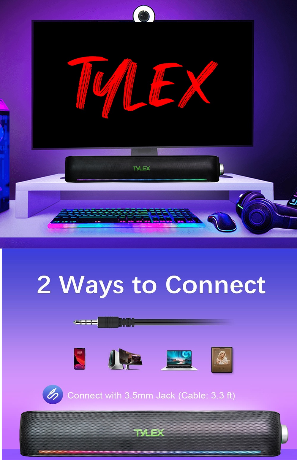 Tylex XSP05 Computer Soundbar with 5.3 Bluetooth Speaker Plug & Play ...