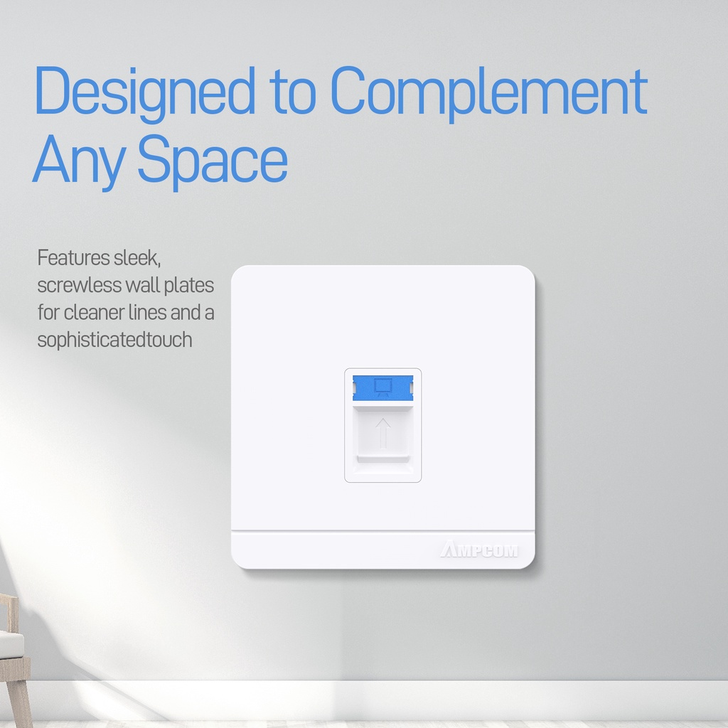 AMPCOM RJ11 RJ45 Faceplate Wall Socket Wallplate Face plate 1-Port 2 ...