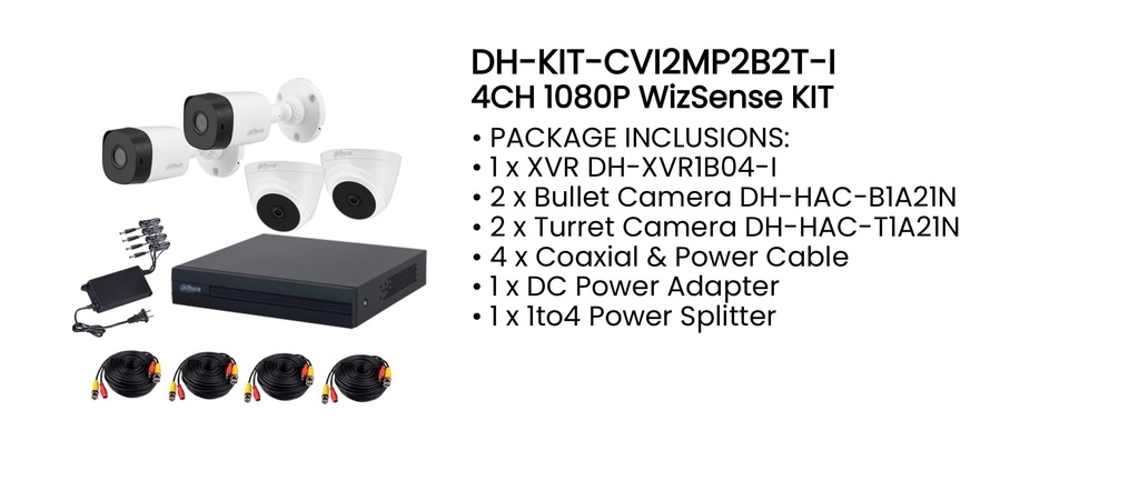 Dahua Technology Dh-Kit-Cvi2mp2b2t-I Wizsense 4ch CCTV Kit 2mp 1080p ...