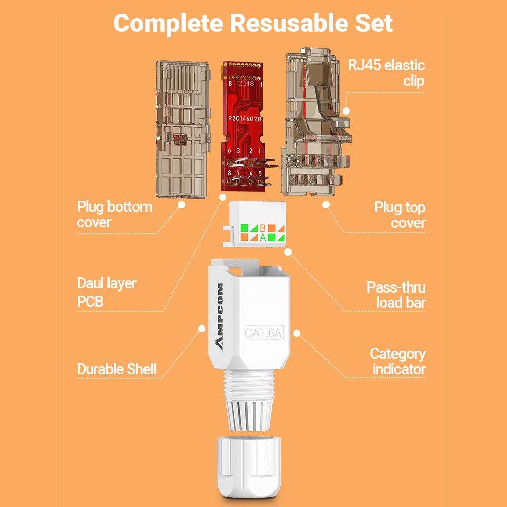 AMPCOM RJ45 Tool-Less Connectors UTP Network Plug Ethernet Connector ...