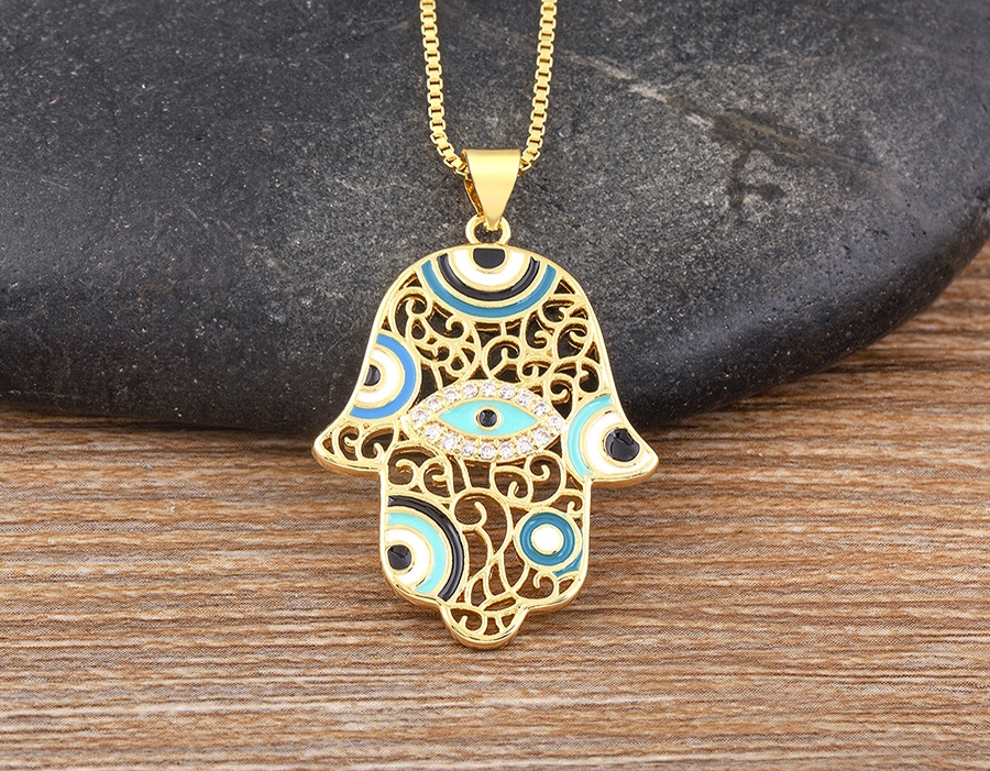Unisex Luxury Jewelry Hand Hamsa Palm Evil Eye Shape Heart Pendant ...