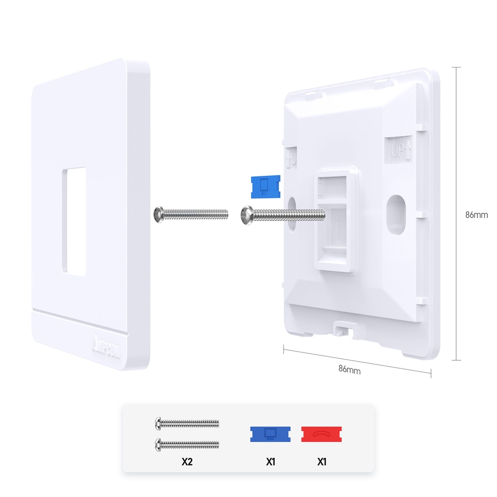 AMPCOM RJ11 RJ45 Faceplate Wall Socket Wallplate Face plate 1-Port 2 ...