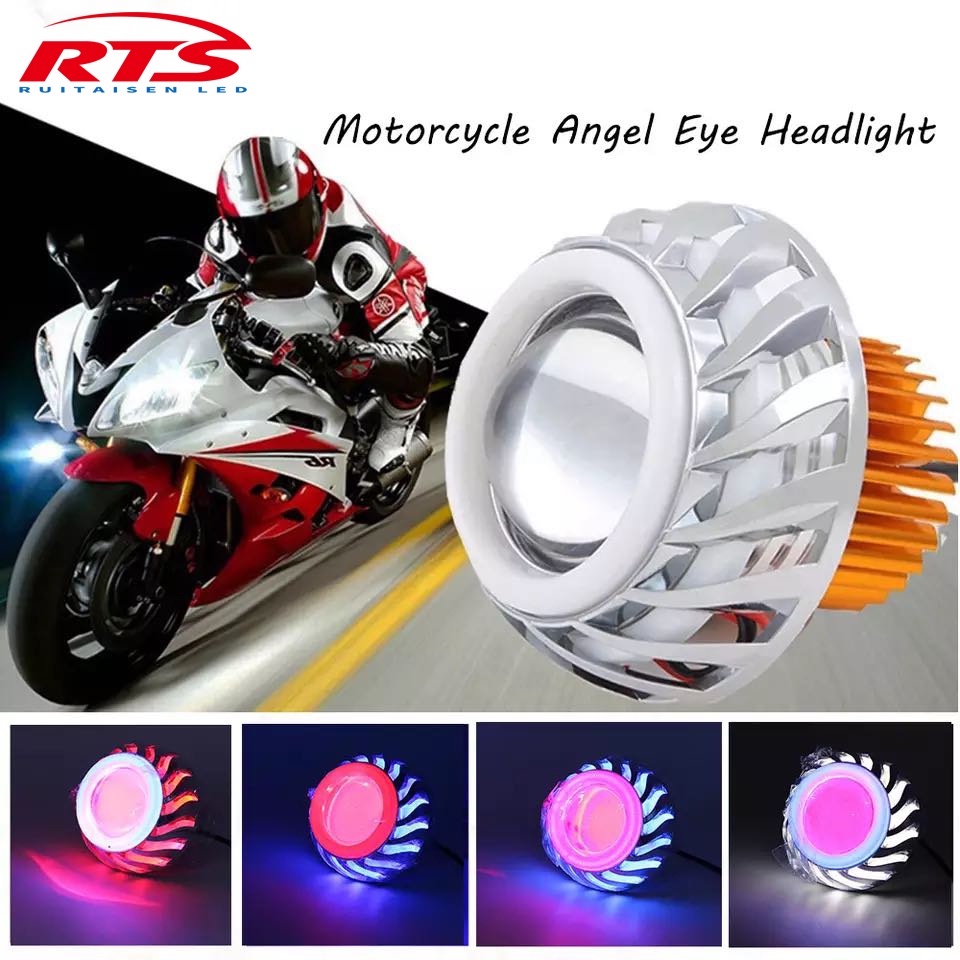 Motorcycle 12V-85V Projector Head Light Hi/Lo Beam LED Angel Devil Eye ...