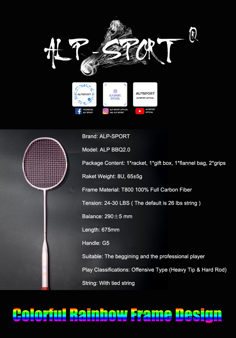 ALP BBQ2.0 Badminton Racket White Super Light 8U Titanium Alloy Shock ...